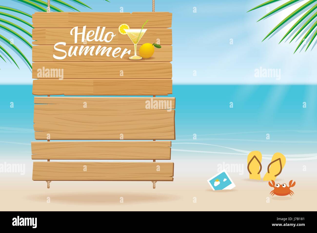 summer wooden sign on tropical beach background Stock Vector Image ...