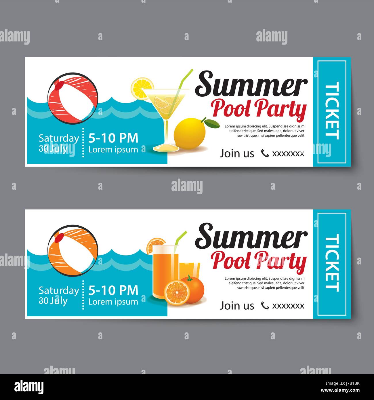 summer pool party ticket template Stock Vector Image & Art - Alamy