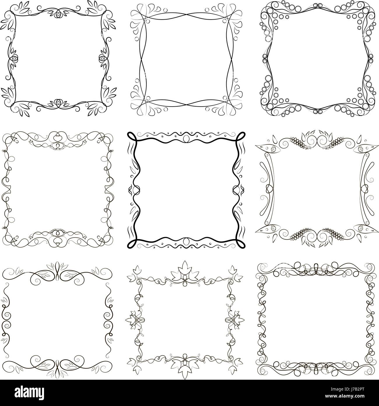 Set of square vector frames, done in black lines only Stock Vector ...
