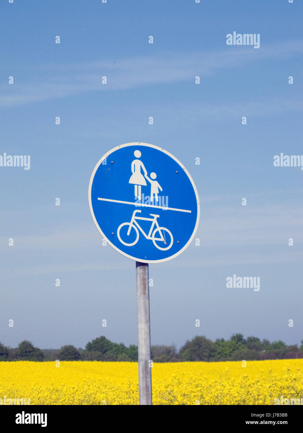 sign cycle track and footpath in spring Stock Photo - Alamy