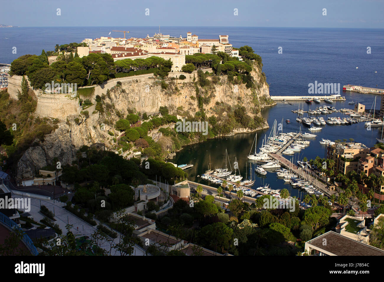 Monaco, Monte-Carlo: landscape top view of the city and old town with ...