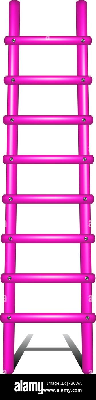 Wooden ladder in pink design with shadow leading up on white background ...