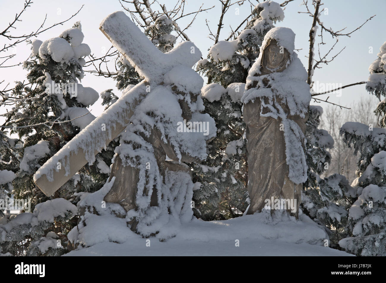 statue cross snowcapped christ snow jesus church catholic christian ...