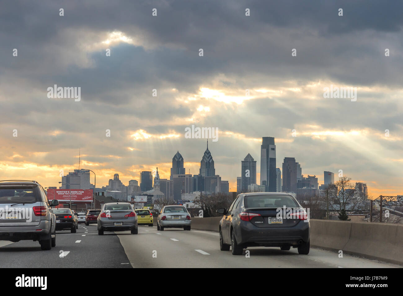 I-95 Interstate Highway In To Philadelphia With Skyline & Sunburst ...