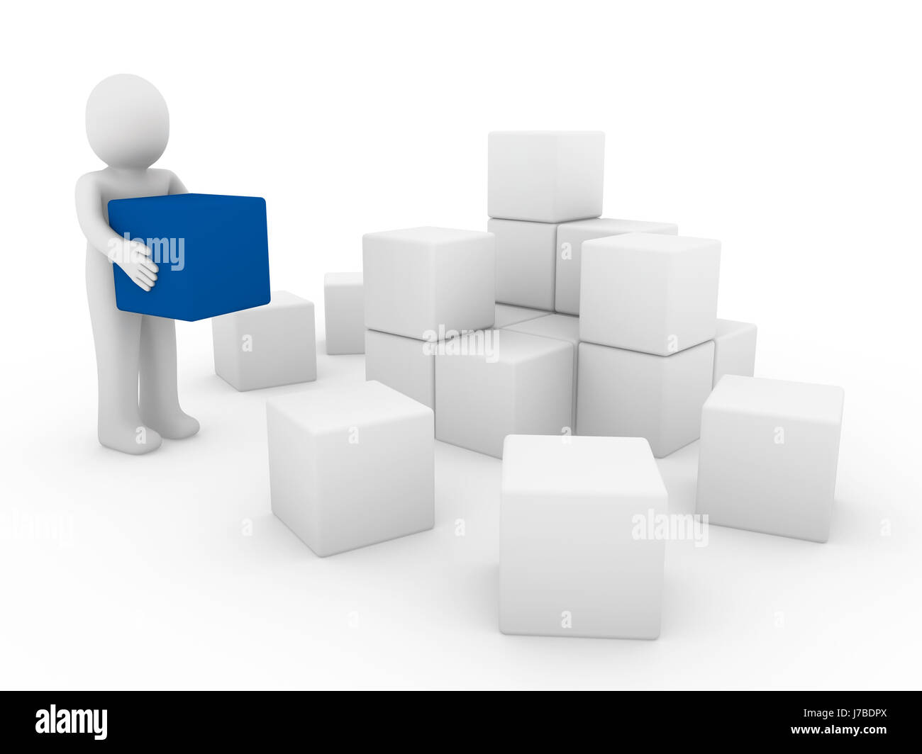 3d human cube blue Stock Photo - Alamy
