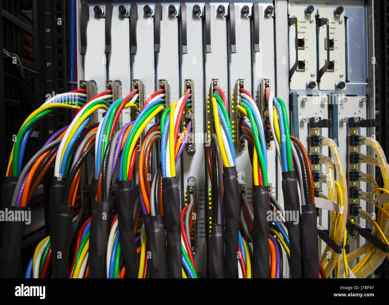 arrangement stack of colorful electronic cable wire socket hub in ...