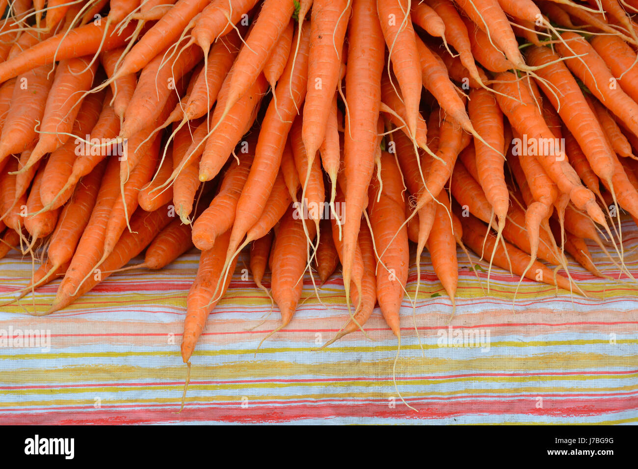 Freshly picked bunches of carrots at farmer's market Stock Photo - Alamy