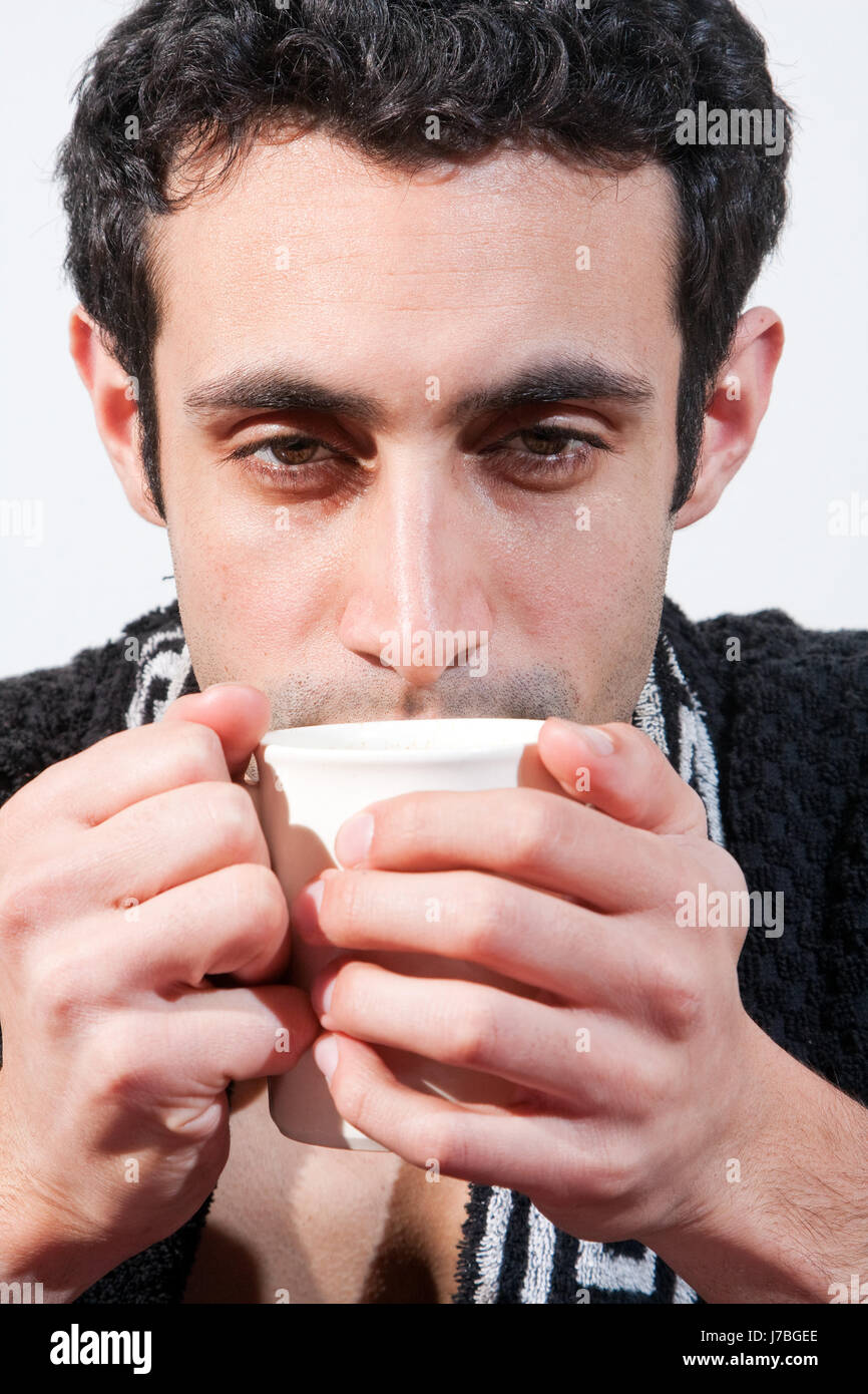 tea drink drinking bibs male masculine tired morning coffee man ...