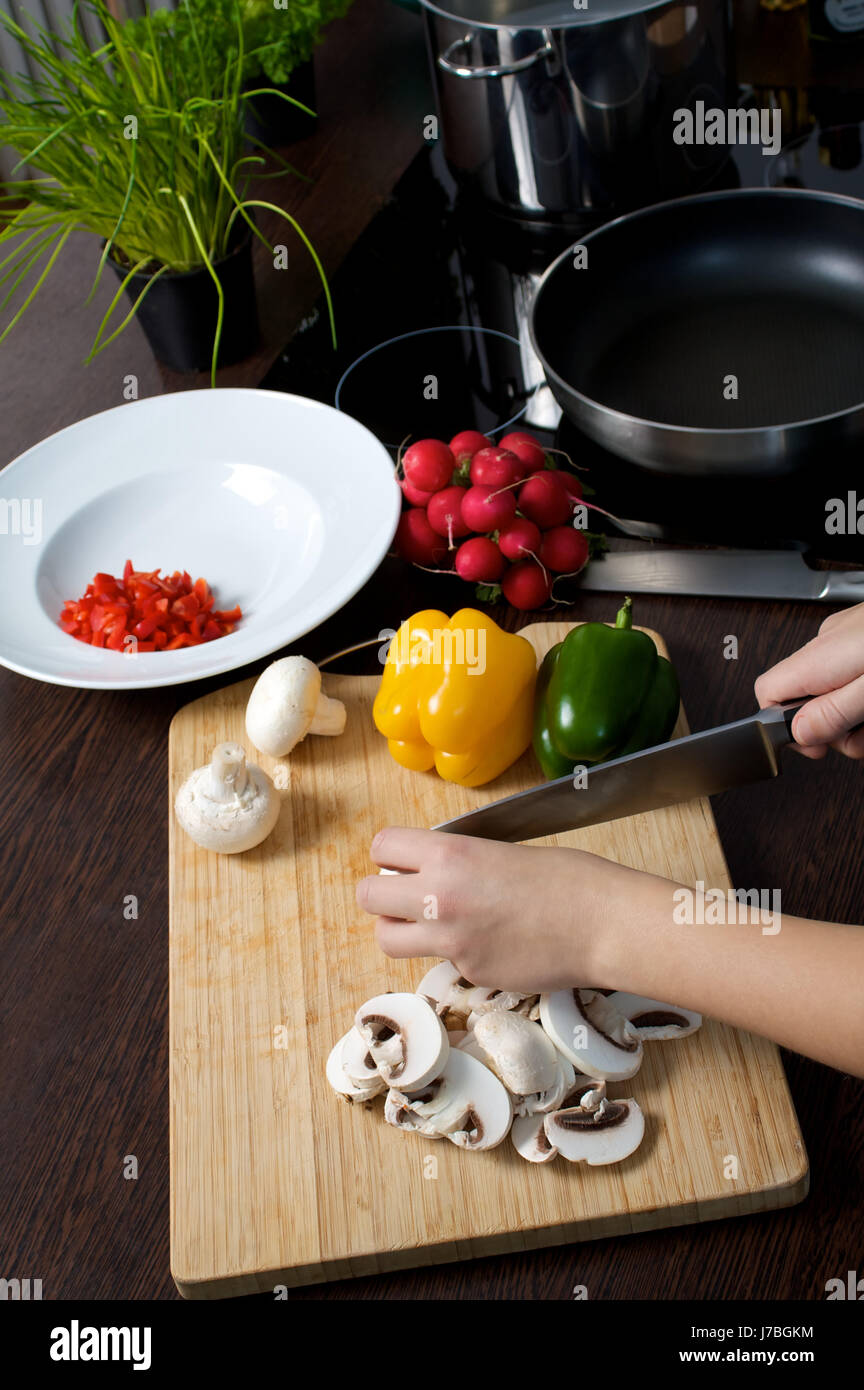woman hand boil cooks boiling cooking prepare vegetable slice arm ...