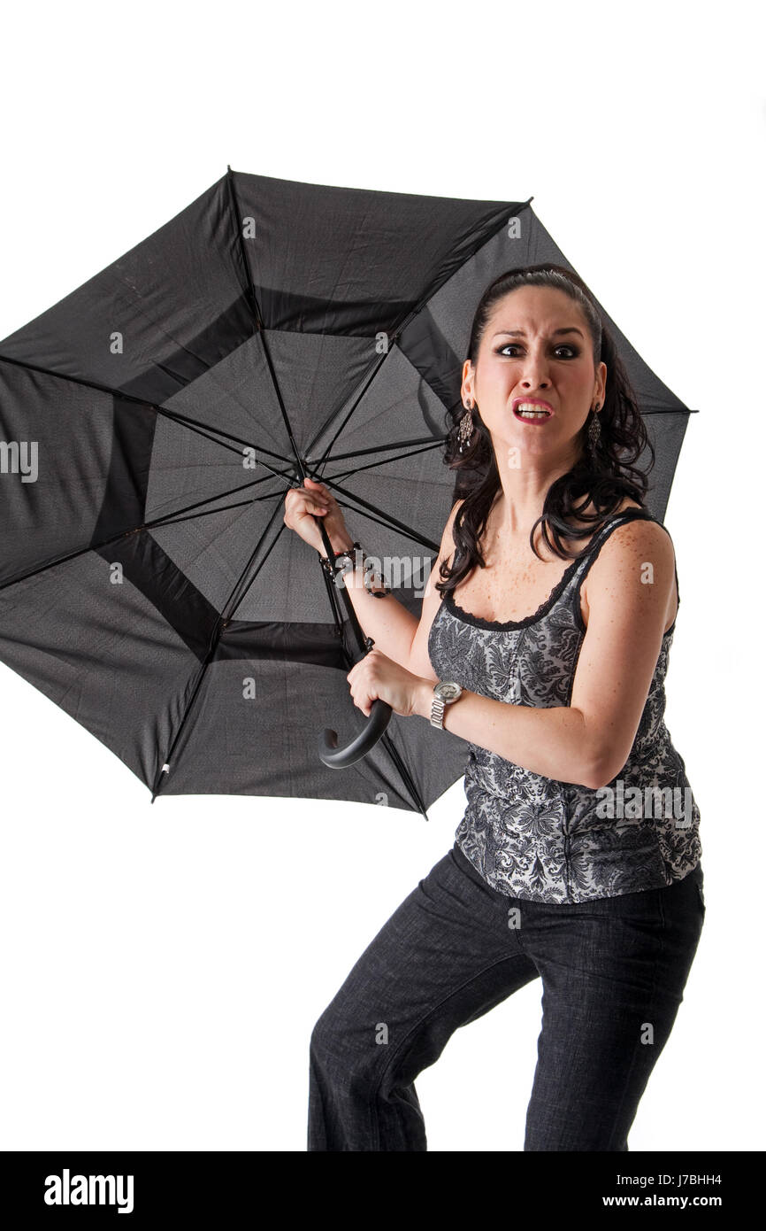 woman female umbrella mad crazy raving furious angry irately woman ...