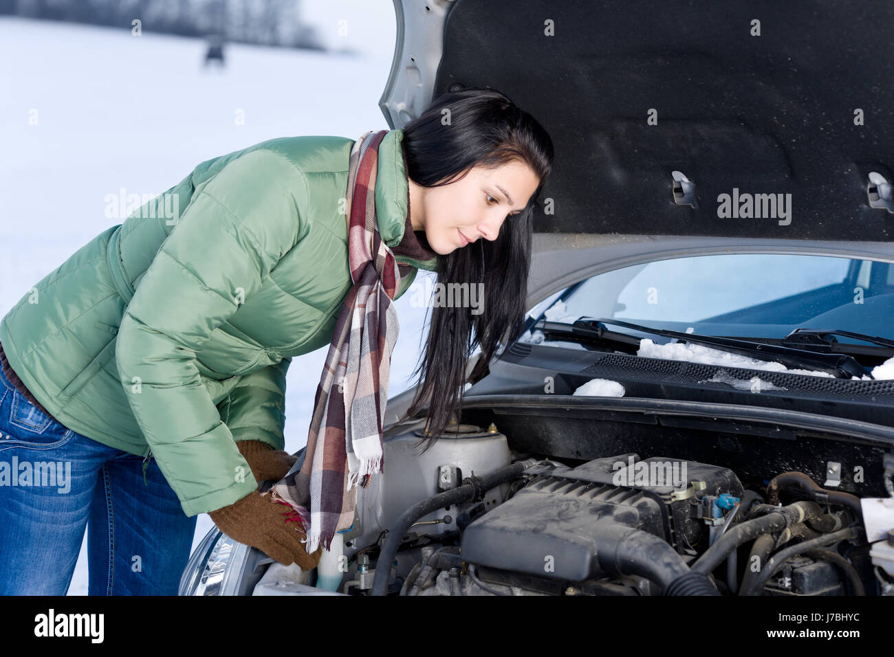 woman winter engine drive motor car automobile vehicle means of travel ...