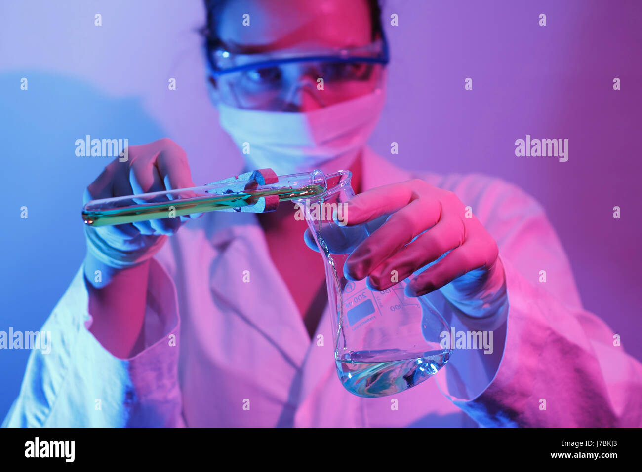 vessel test tube piston laboratory chemistry mix spill cob smock woman ...