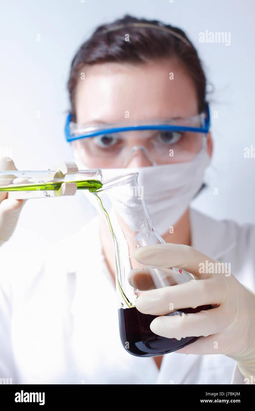 vessel test tube piston laboratory chemistry mix spill cob smock woman ...