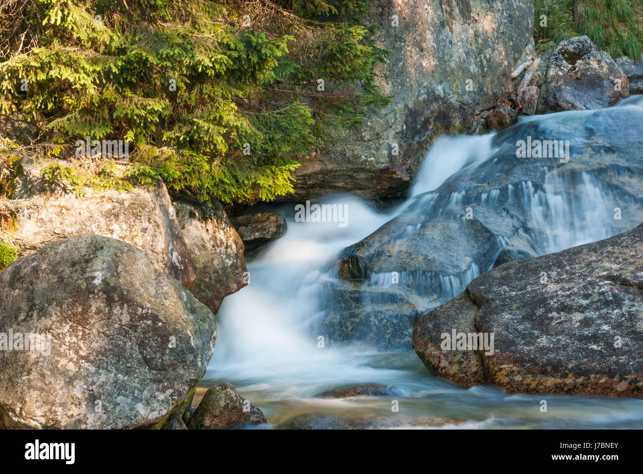 Natura 2000, Slovakia, Europe, Water flowing over rocks in mountain ...