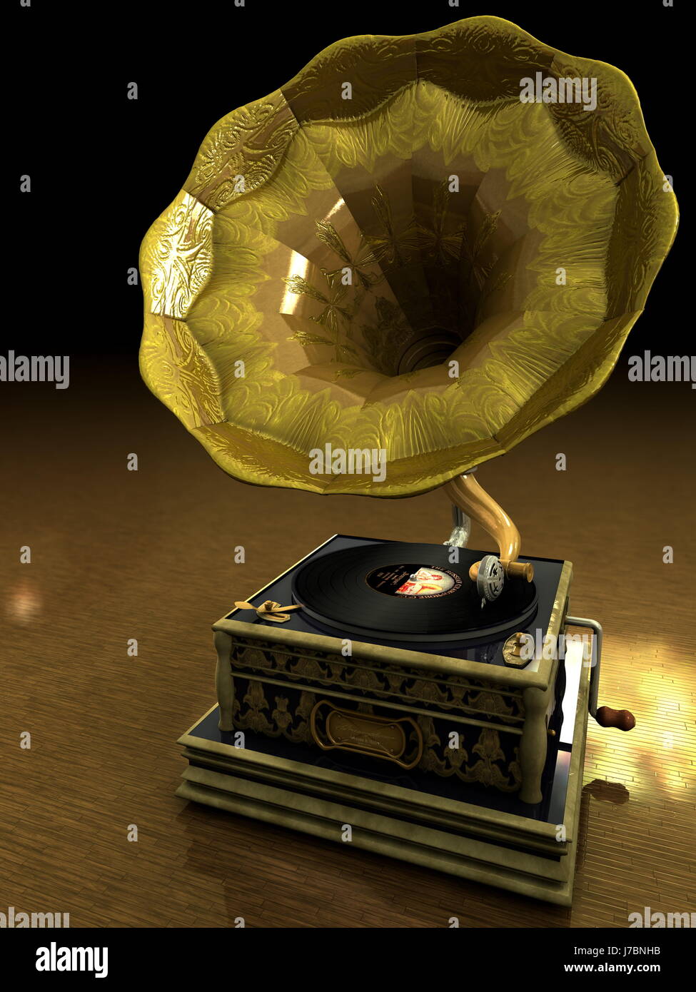 nostalgic rendering record player funnel shellac gramophone historical ...