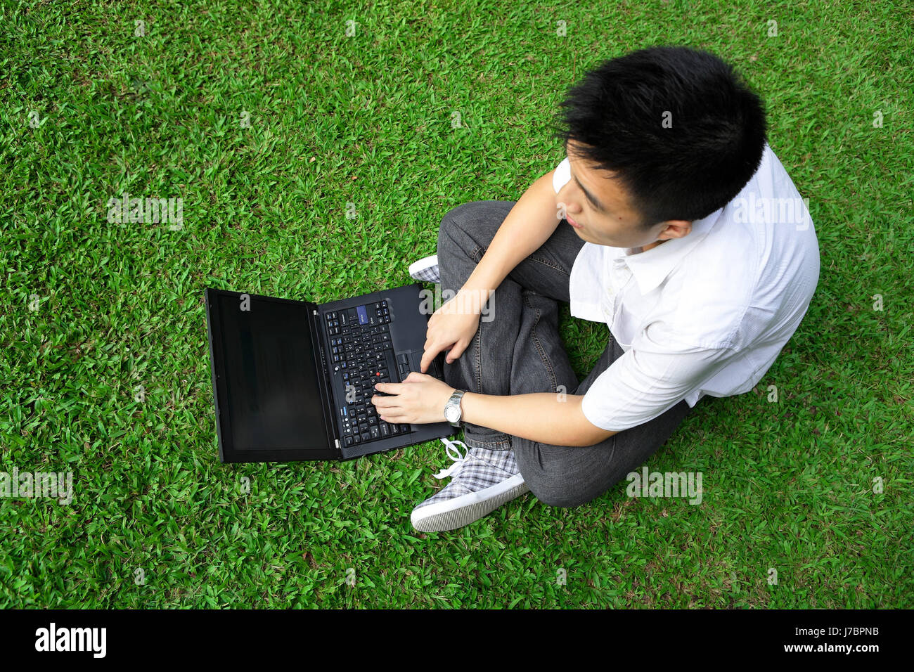 outdoor asian computers computer man blue humans human beings people ...