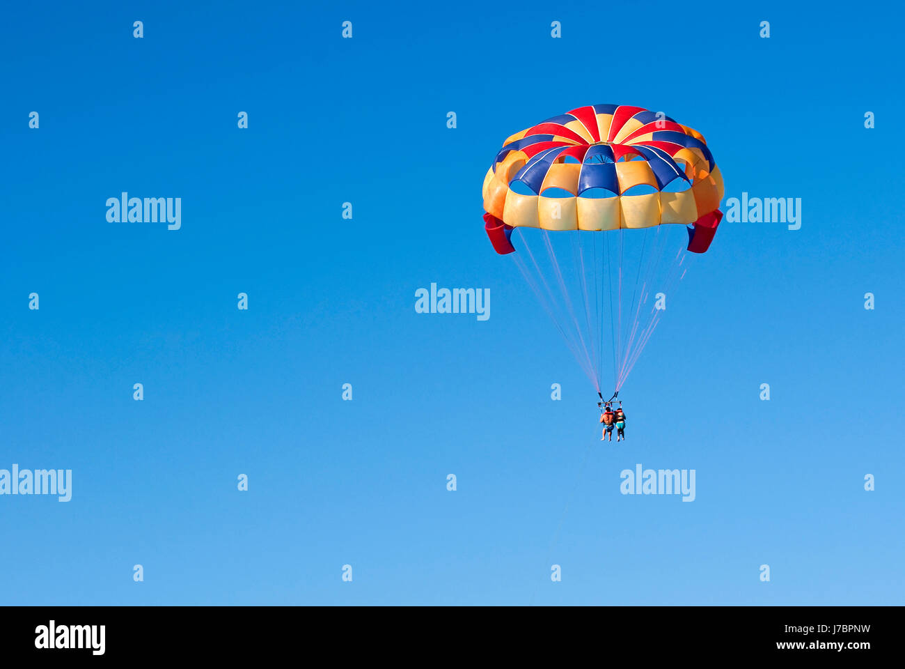 blue adventure parachute couple caribbean firmament sky enthusiasm ...