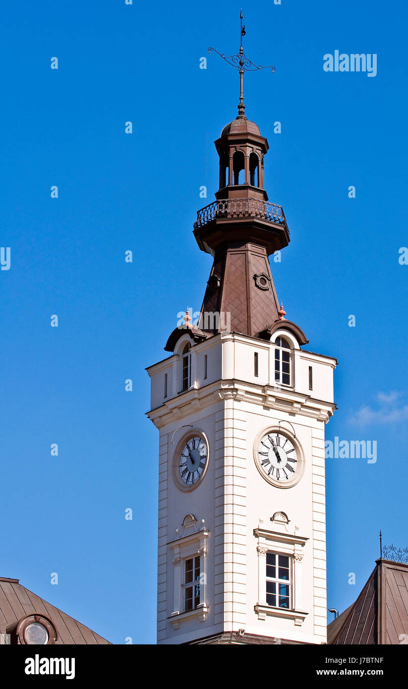 blue tower clock date time time indication poland warsaw firmament sky ...