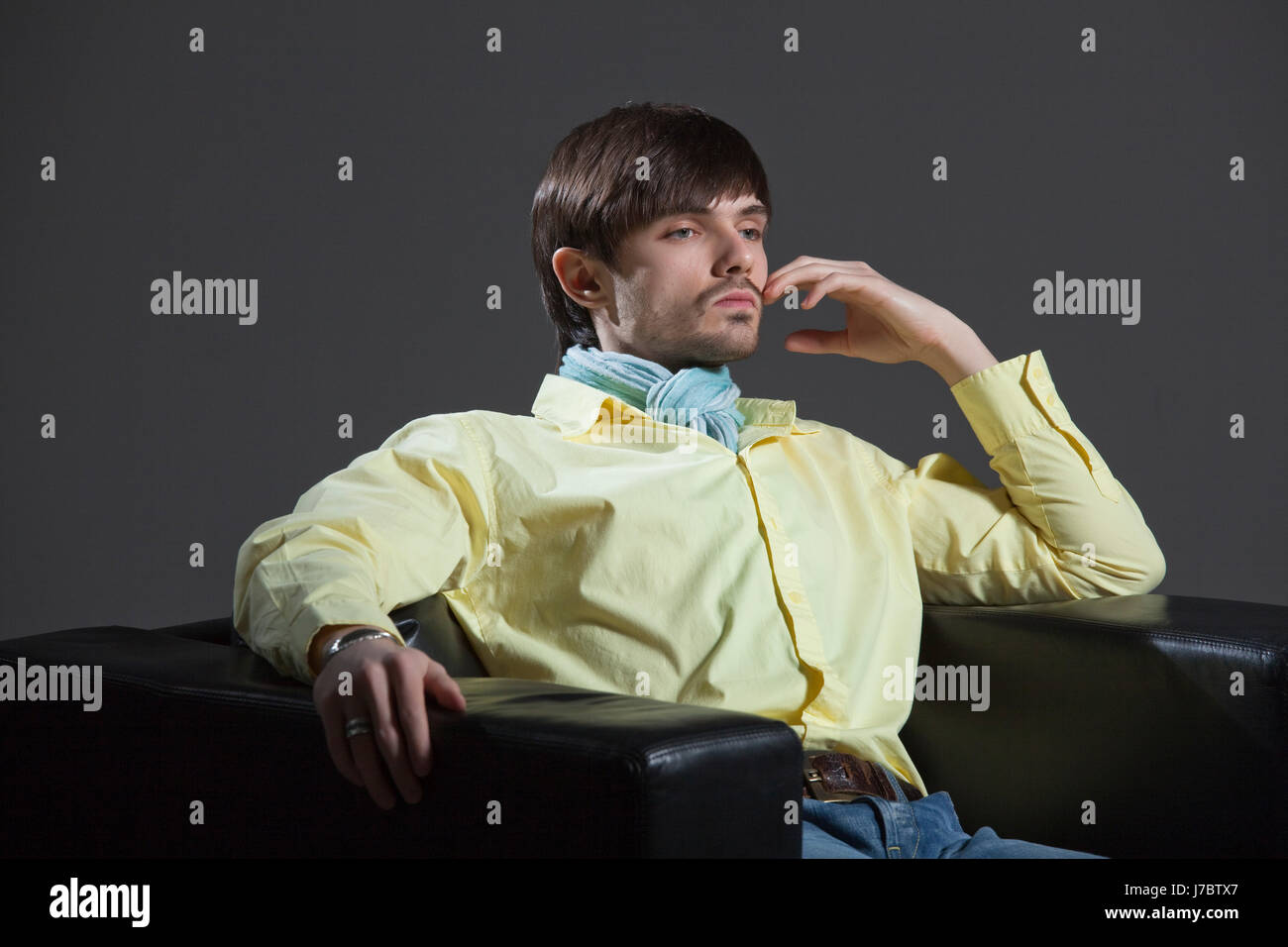 fashion portrait cool expression handsome disguise man proud pride hand ...
