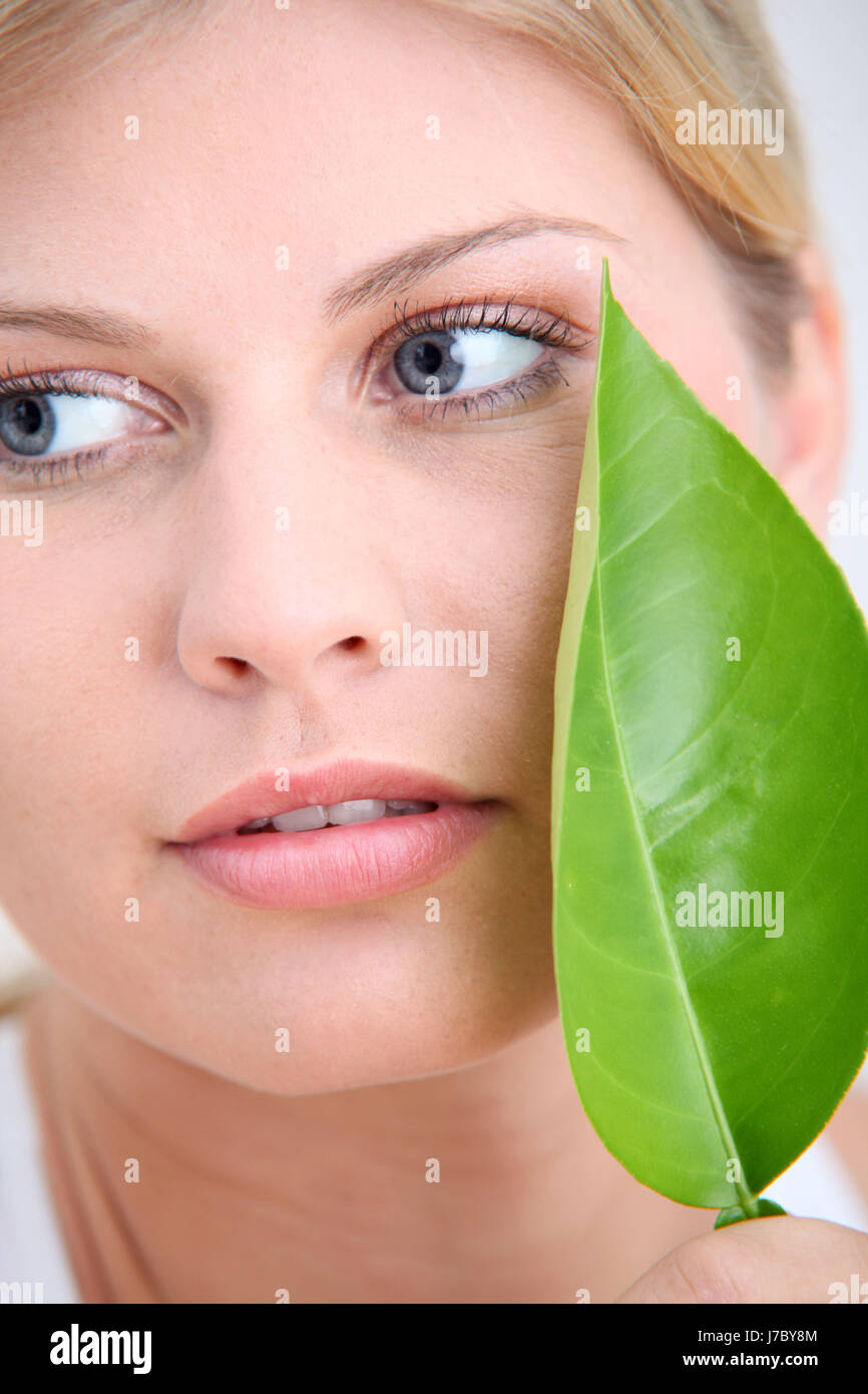 woman beautiful beauteously nice leaf environment enviroment closeup ...