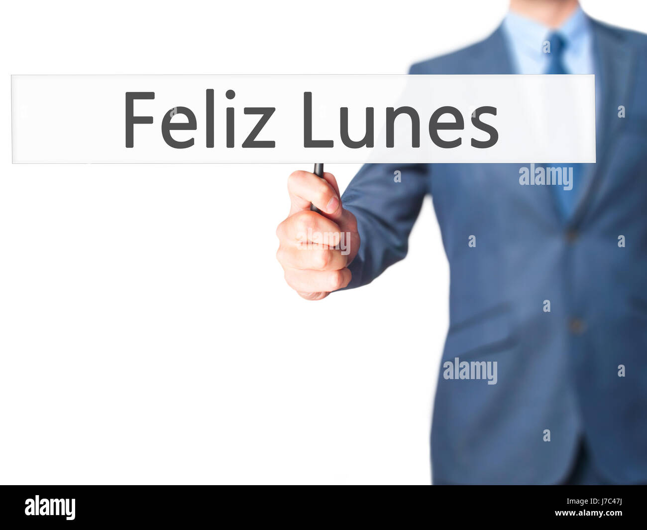 Feliz Lunes (Happy Monday In Spanish) - Businessman hand holding sign ...