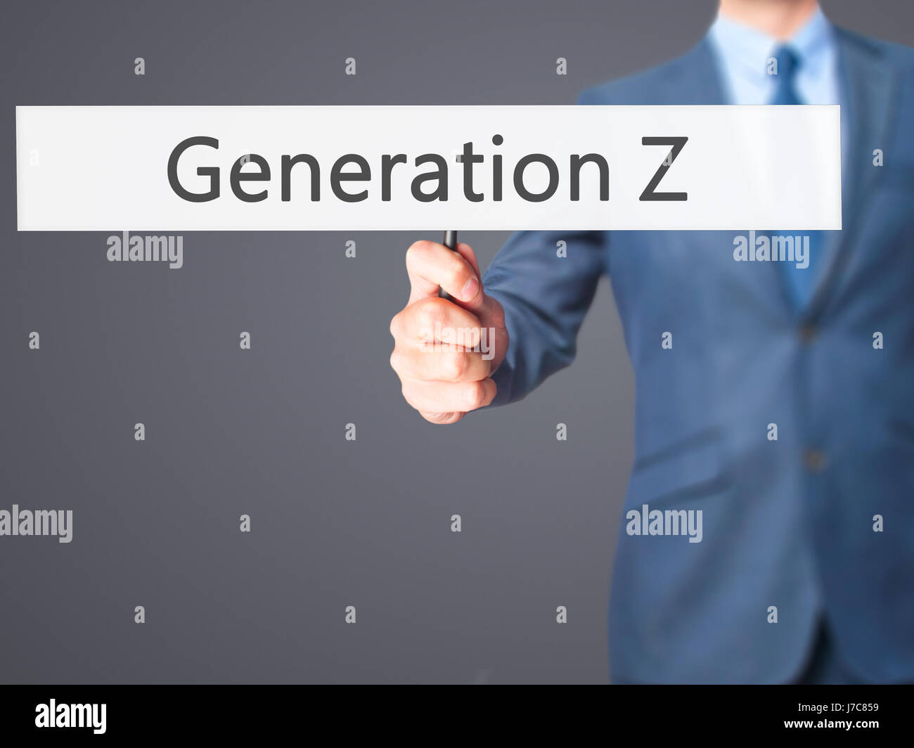 Generation Z - Business man showing sign. Business, technology ...