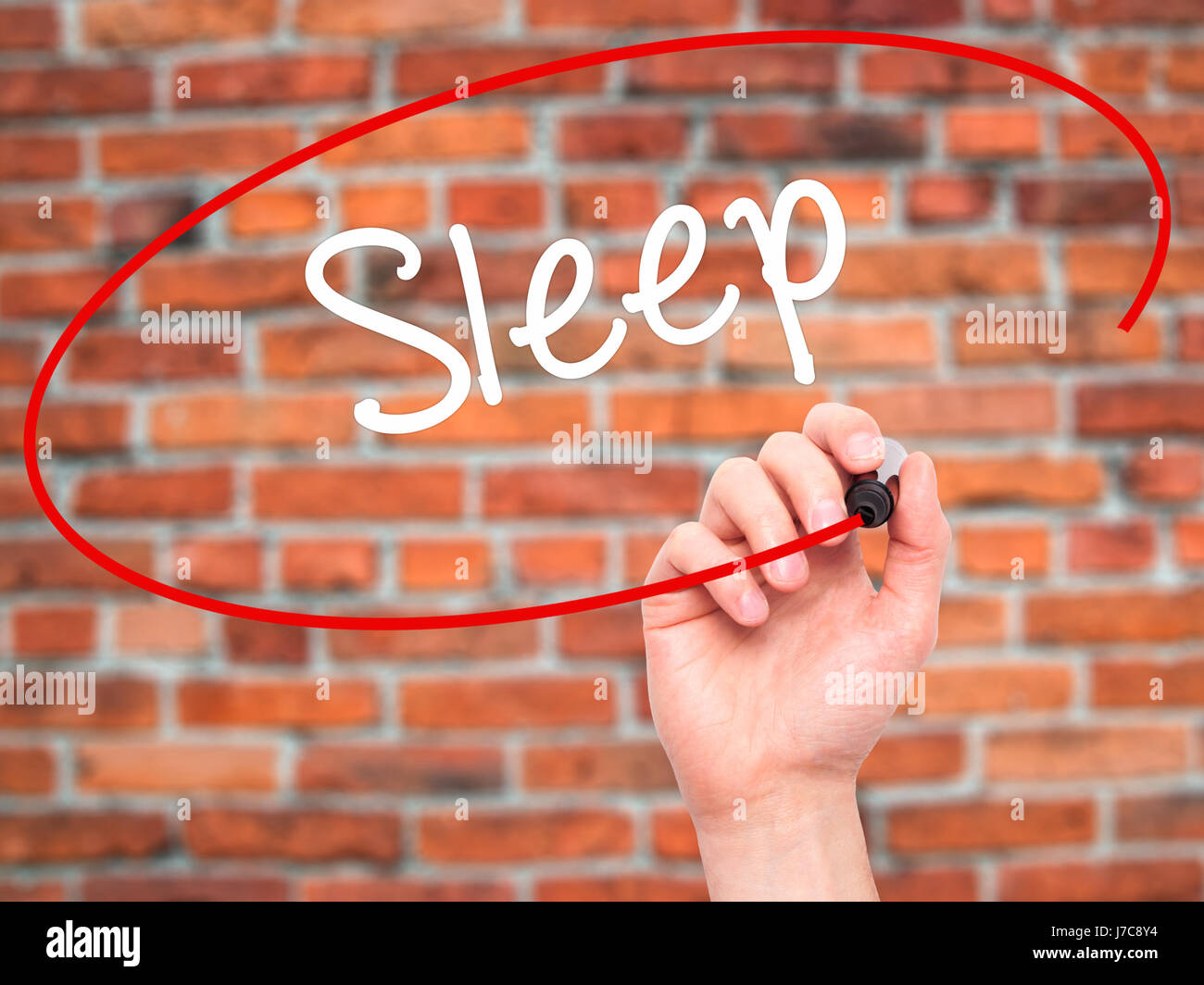 Man Hand writing Sleep with black marker on visual screen. Isolated on ...