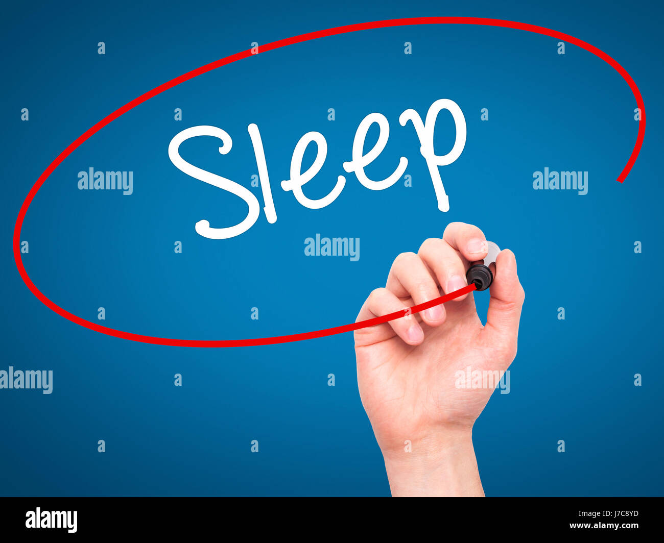 Man Hand writing Sleep with black marker on visual screen. Isolated on ...