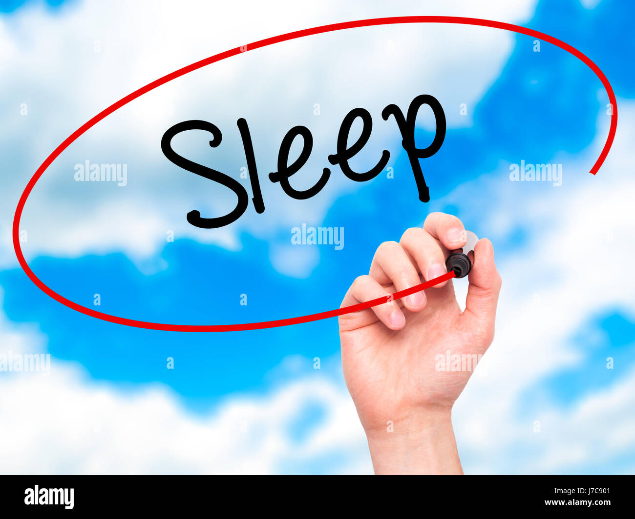 Man Hand writing Sleep with black marker on visual screen. Isolated on ...
