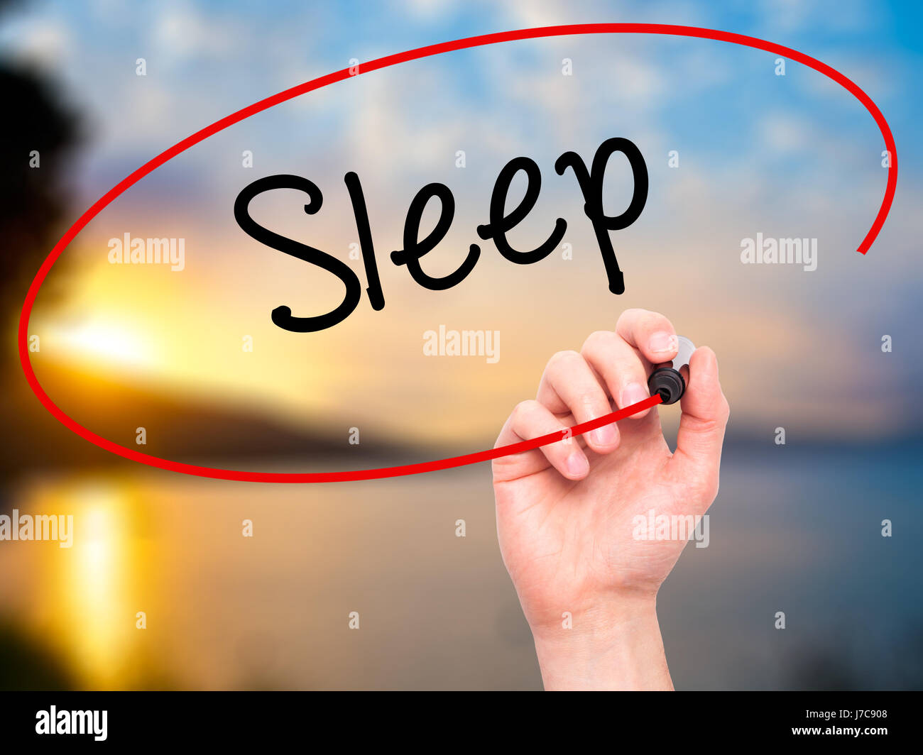 Man Hand writing Sleep with black marker on visual screen. Isolated on ...