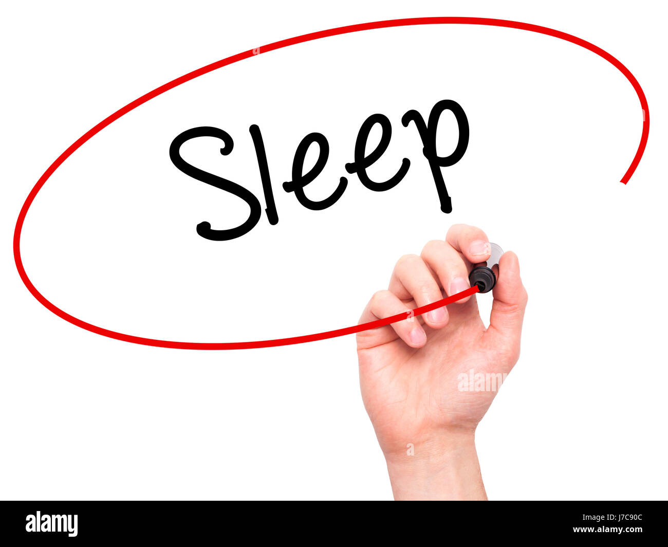 Man Hand writing Sleep with black marker on visual screen. Isolated on ...