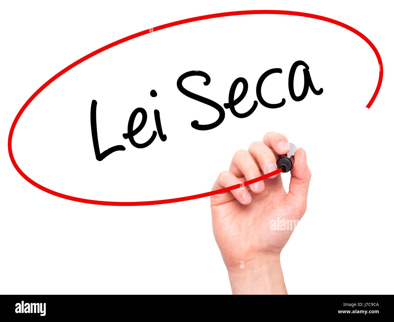 Man Hand writing Lei Seca (Prohibition Alcohol Law n Portuguese) with ...