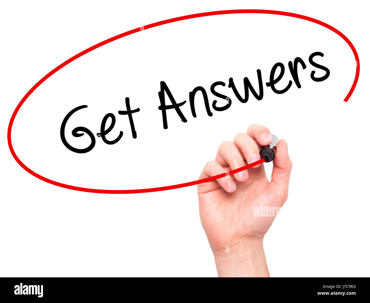 Man Hand writing Get Answers with black marker on visual screen ...