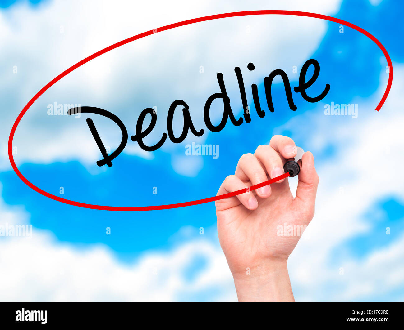 Man Hand writing Deadline with black marker on visual screen. Isolated ...