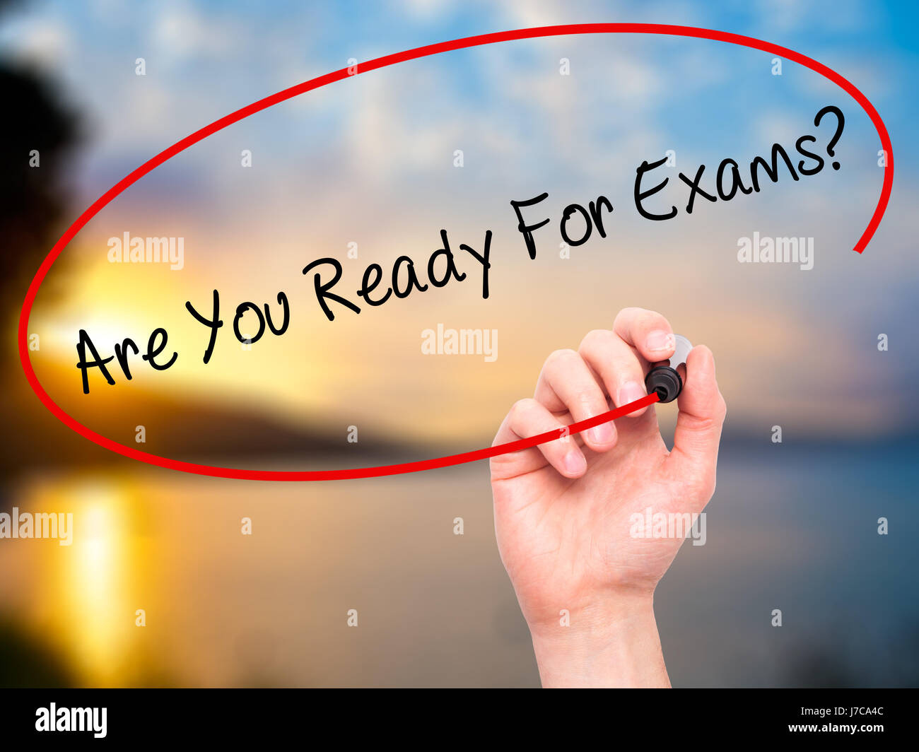 Man Hand writing Are You Ready For Exams? with black marker on visual ...