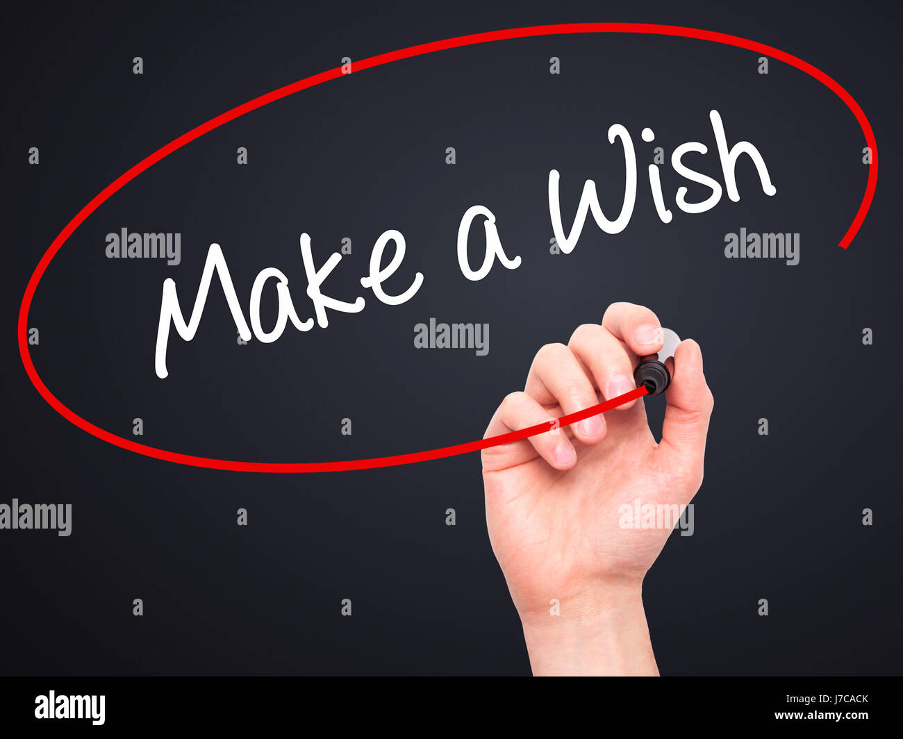 Man Hand writing Make a Wish with black marker on visual screen ...