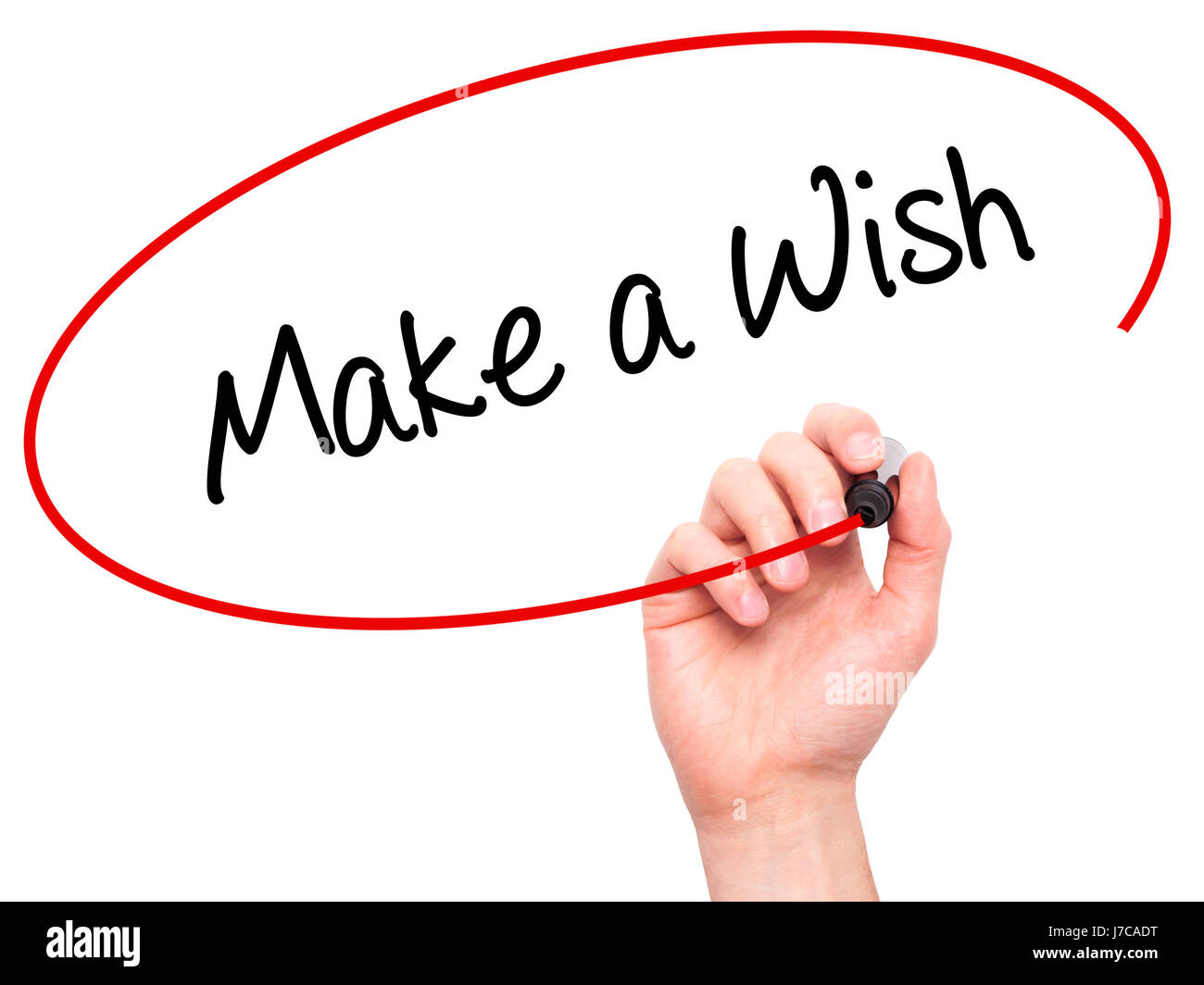 Man Hand writing Make a Wish with black marker on visual screen ...