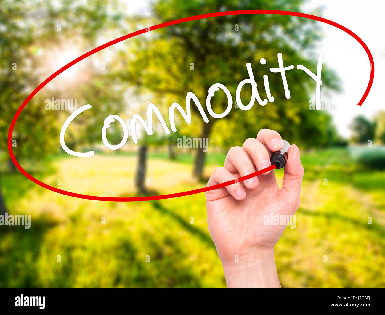 Man Hand writing Commodity with black marker on visual screen. Isolated ...