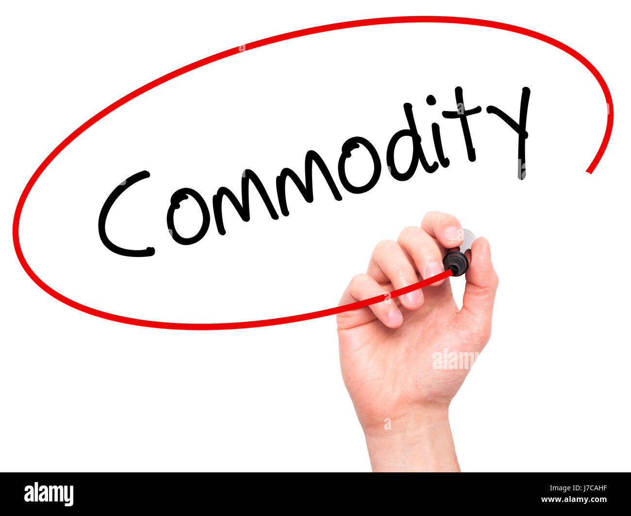 Man Hand writing Commodity with black marker on visual screen. Isolated ...