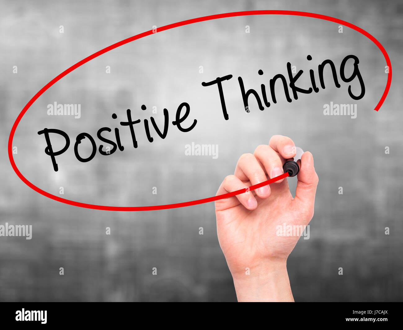 Man Hand writing Positive Thinking with black marker on visual screen ...