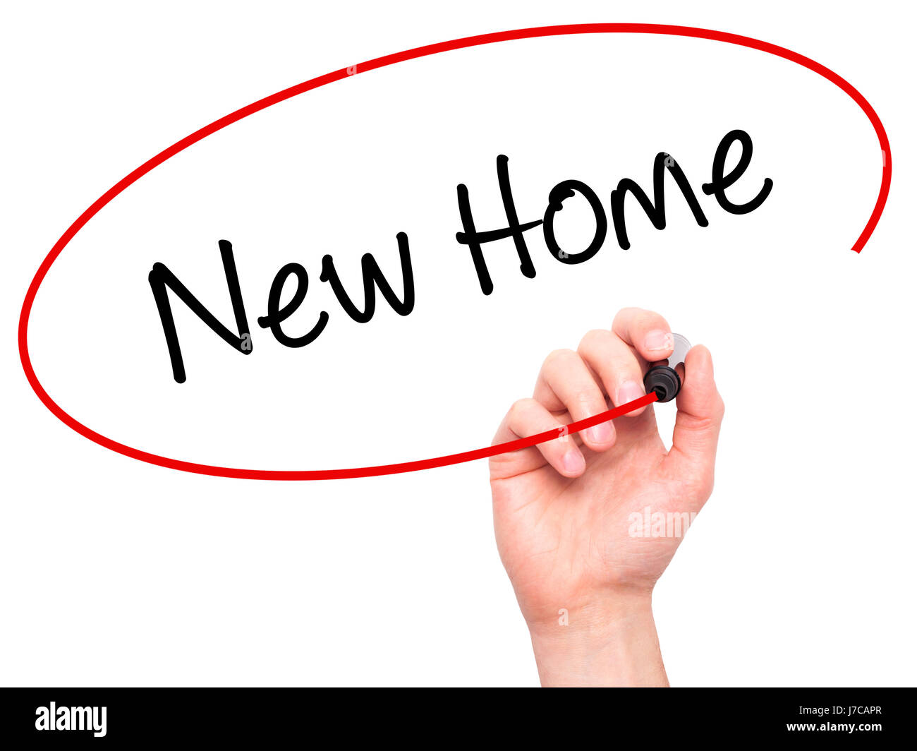 Man Hand writing New Home with black marker on visual screen. Isolated ...