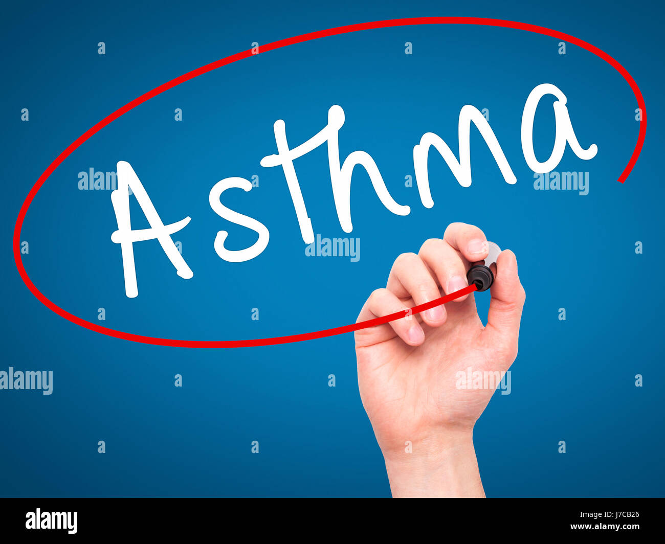 Man Hand writing Asthma with black marker on visual screen. Isolated on ...