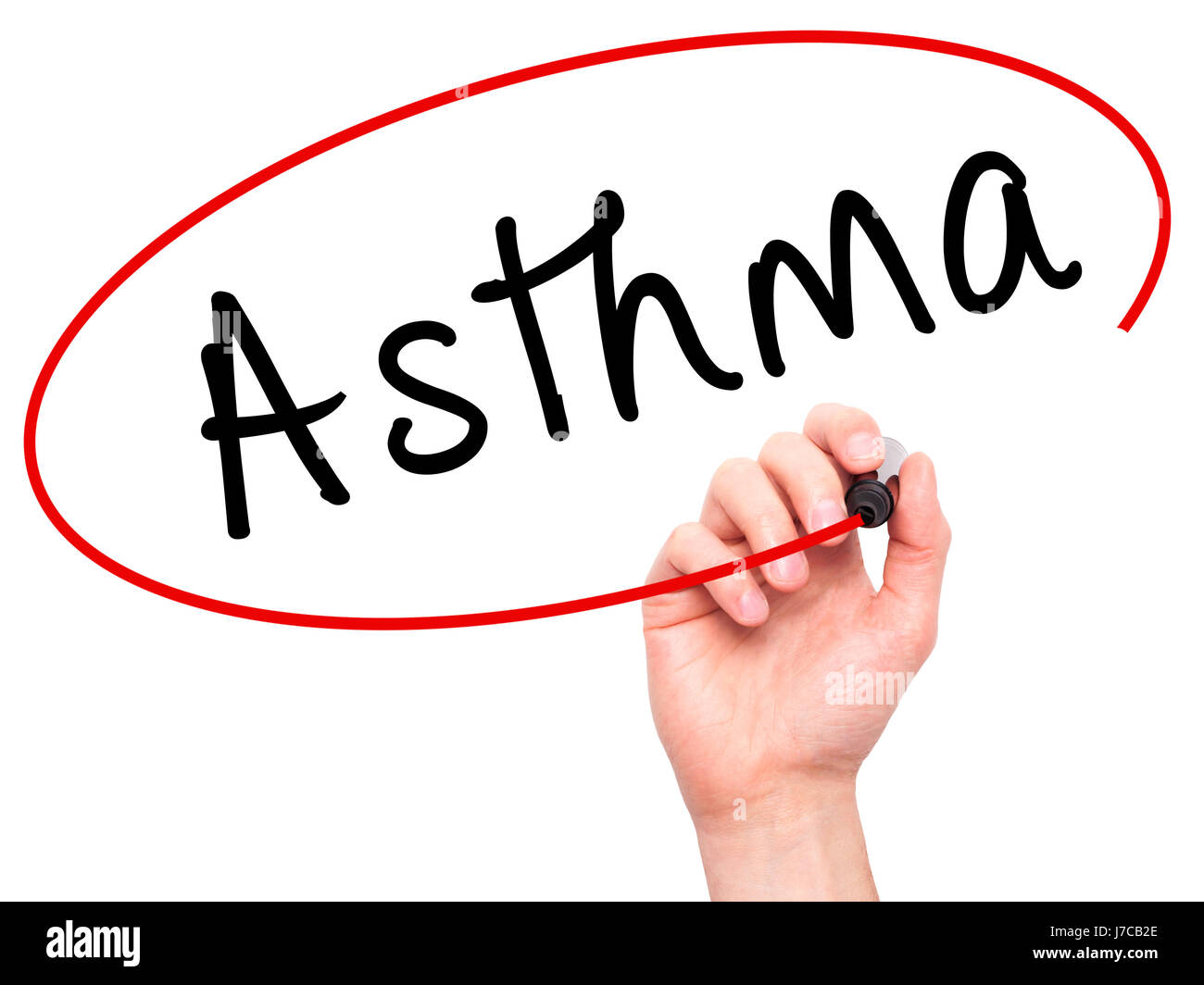 Man Hand writing Asthma with black marker on visual screen. Isolated on ...