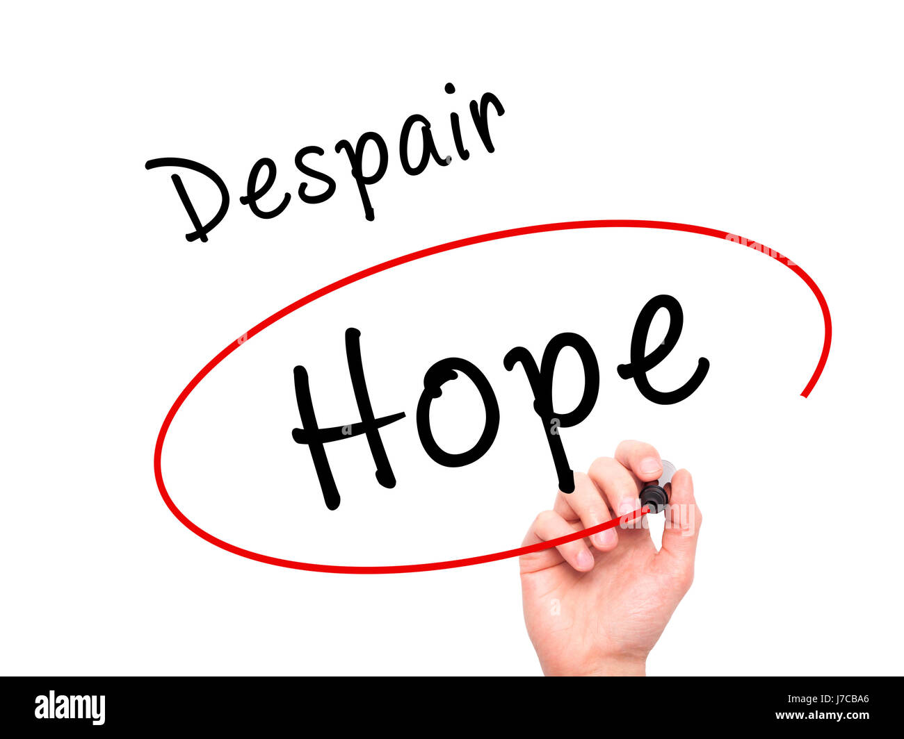 Man Hand writing and choosing Hope instead of Despair with black marker ...