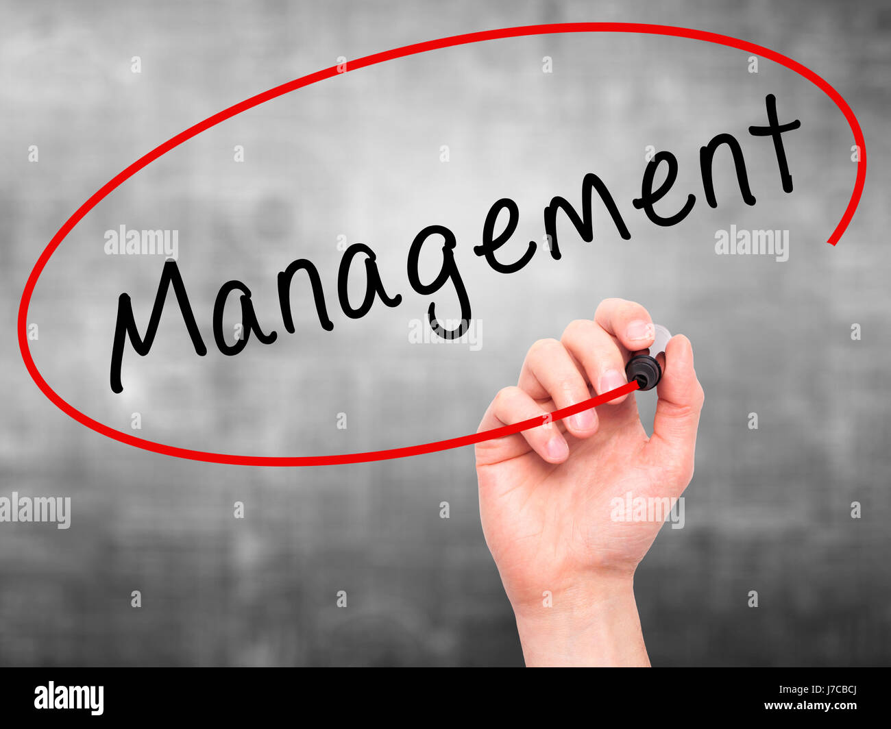 Man Hand writing Management with black marker on visual screen ...