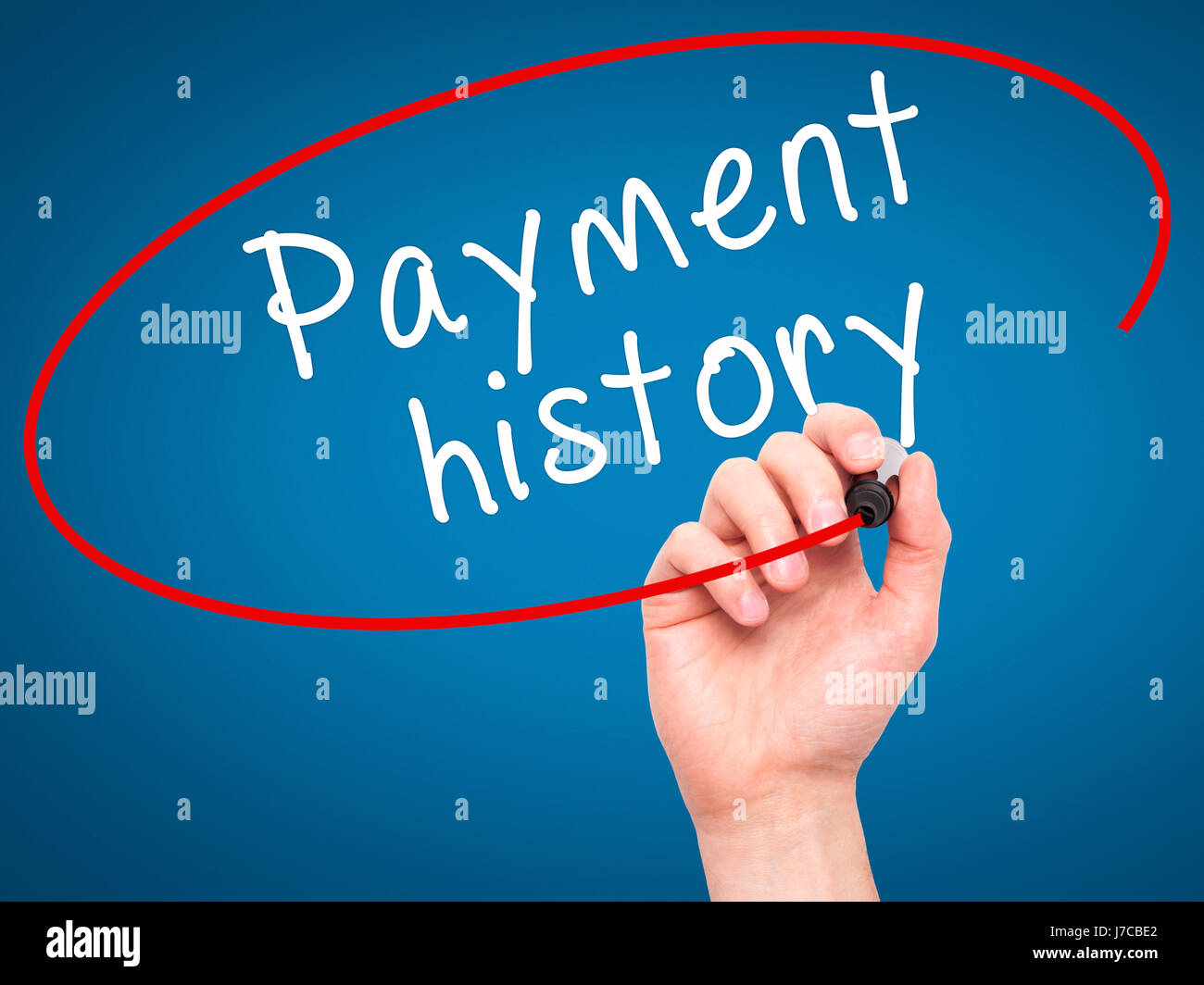 Man Hand writing Payment history with black marker on visual screen ...