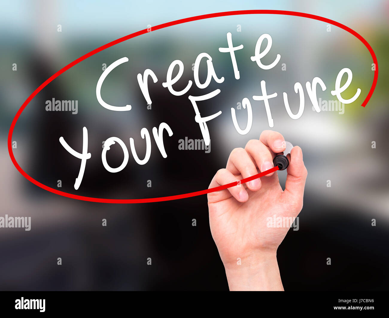 Man Hand writing Create Your Future with black marker on visual screen ...