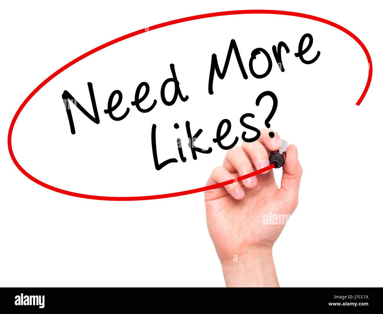 Man Hand writing Need More Likes? black marker on visual screen ...