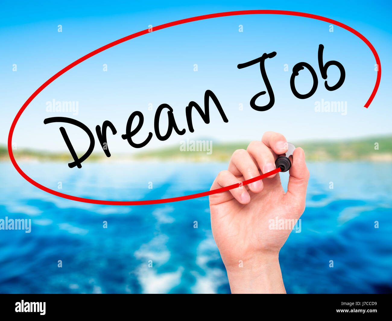 Man Hand writing Dream Job with black marker on visual screen. Isolated ...