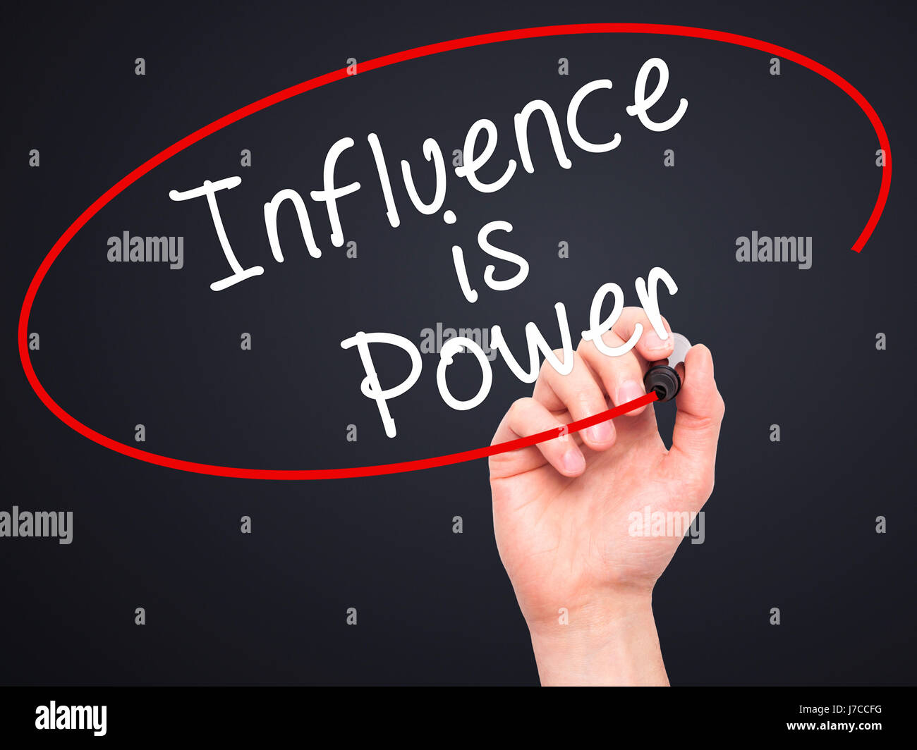 Man Hand writing Influence is Power with black marker on visual screen ...